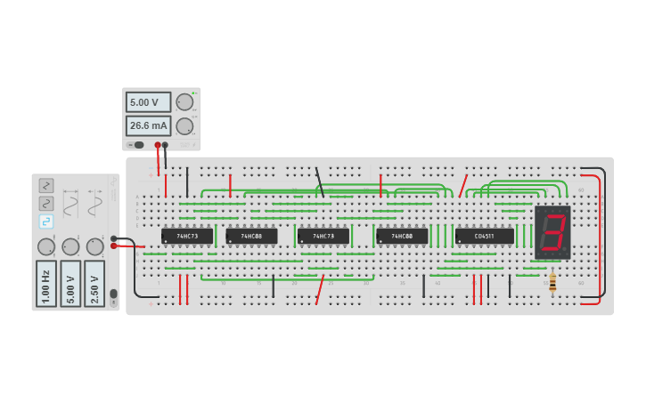 Circuit design BCD count JKFF - Tinkercad