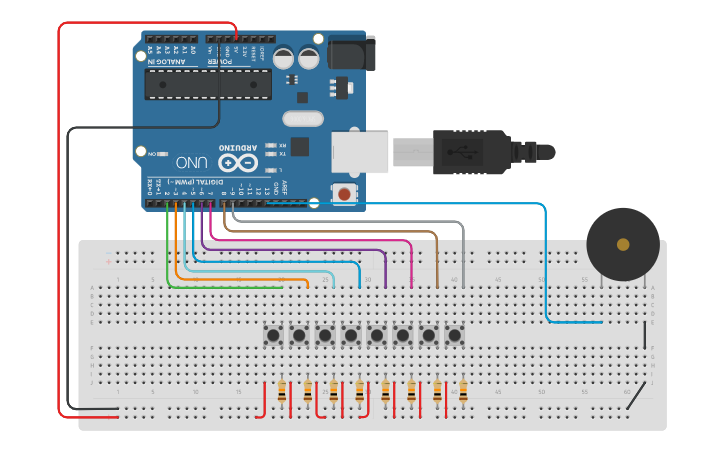 Circuit design 2. Copy of Arduino piano with buzzer and push buttons ...