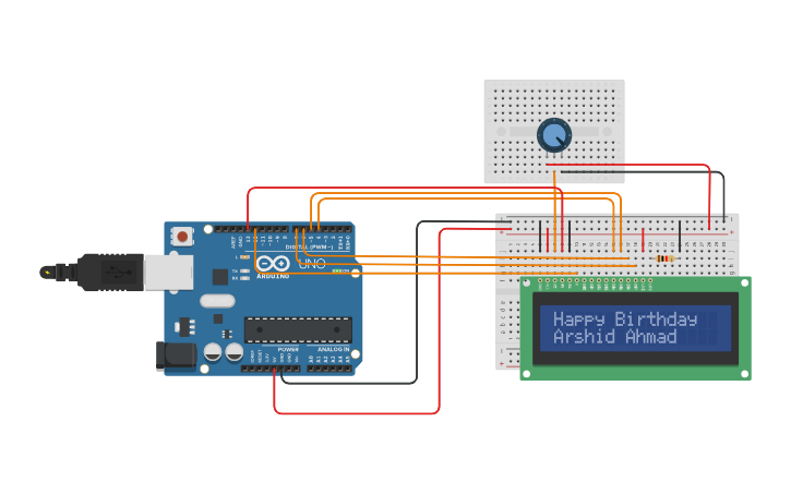 Circuit design Experiment Number -3 Arduino with LCD - Tinkercad