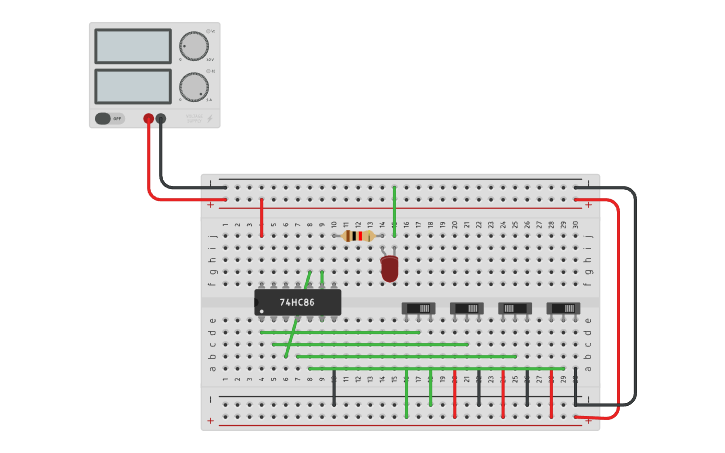Circuit design Even Parity Checker - Tinkercad