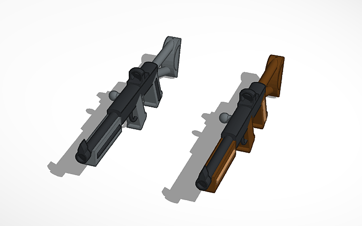 3D design 2 rifles W/ grey synthetic and wood stocks | Tinkercad