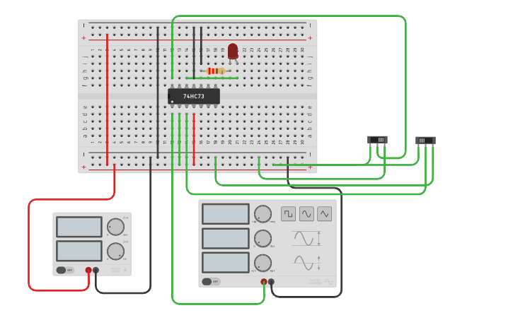 Circuit design A=74HC73 | Tinkercad