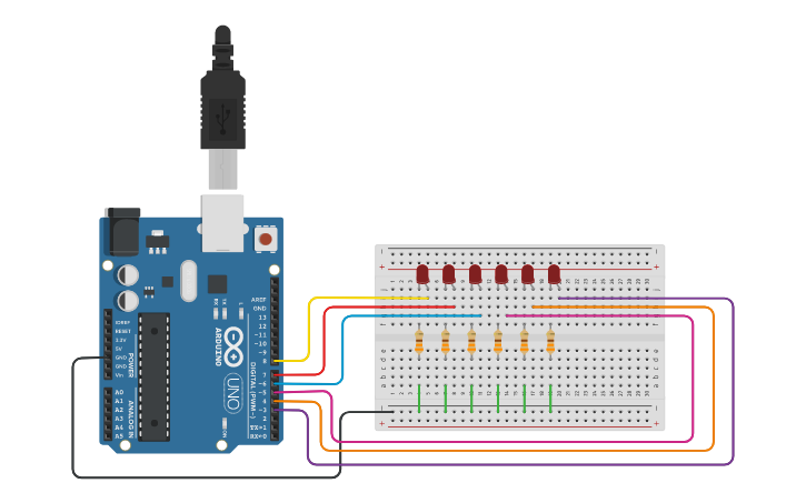 Circuit design secuencia de luces | Tinkercad