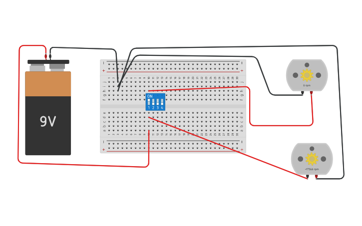 Circuit design Motor en corriente continua - Tinkercad