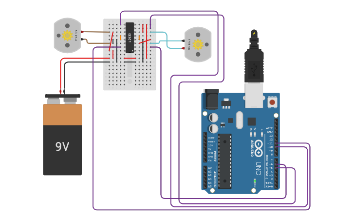 Circuit design motores DC com driver | Tinkercad