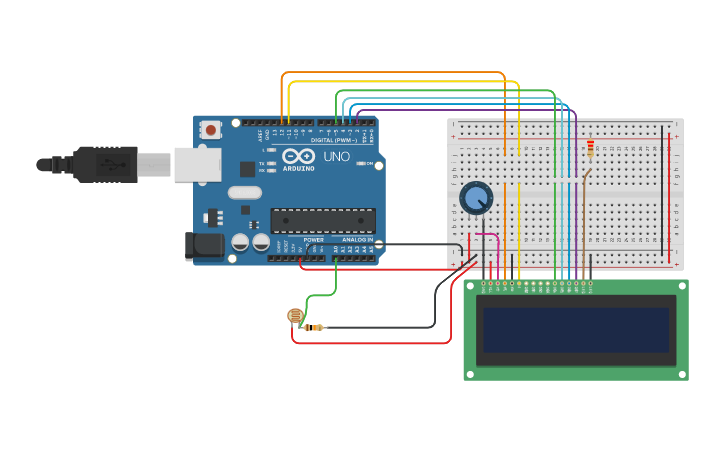 Circuit design LDR and LCD with Arduino - Tinkercad