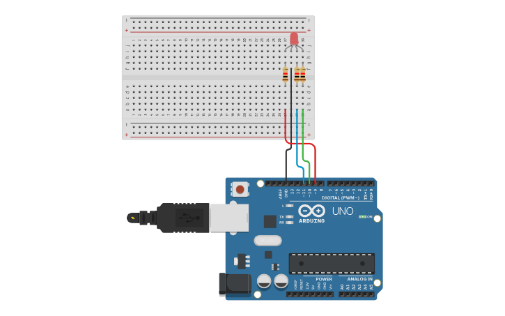 Circuit design 18a_RGB LED Color Mixing (use tinkercad simulator ...