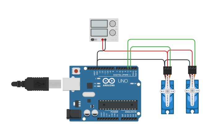 Circuit design INVERS KINEMATIK 2 link - Tinkercad