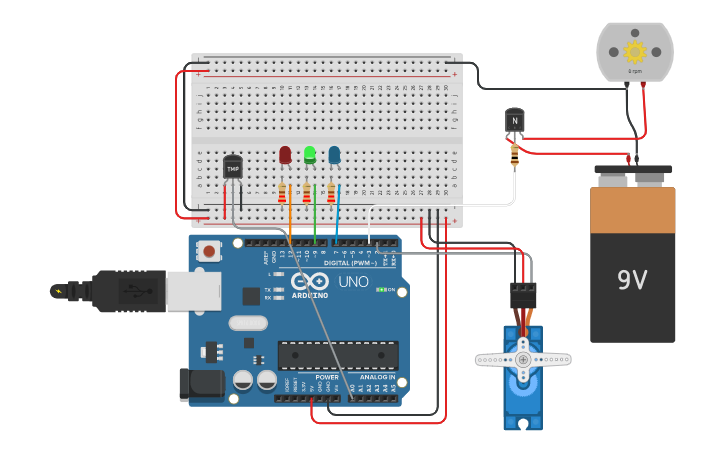 Circuit design E2: DC and Servo Motors - Tinkercad