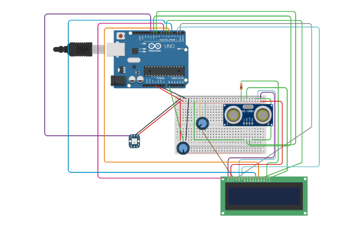 Circuit design garbage segregator and bin level indicator - Tinkercad
