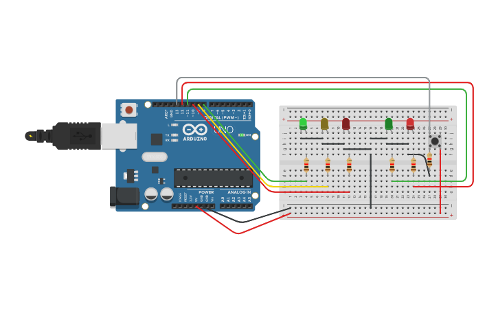 Circuit design Semáforo de Pedestres | Tinkercad