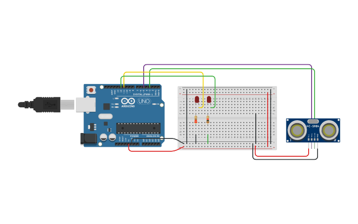 Circuit design Sensor Ultrasonico con un LED - Tinkercad
