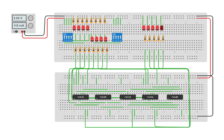 Circuit design 4BIT ADDER - Tinkercad