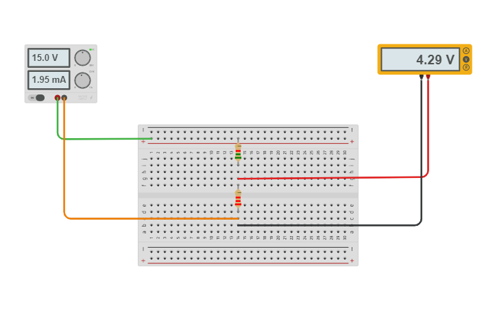Circuit design resistor with power supply - Tinkercad