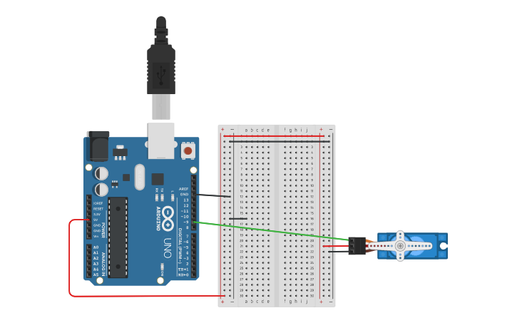 Circuit design Boom gate servo | Tinkercad