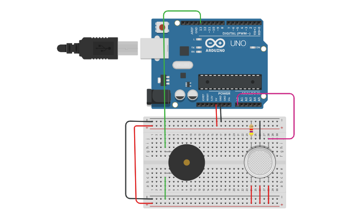 Circuit design Arduino sensor-gas - Tinkercad