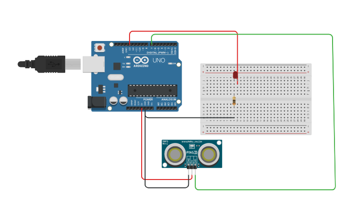 Circuit design Ultrasonic sensor - Tinkercad
