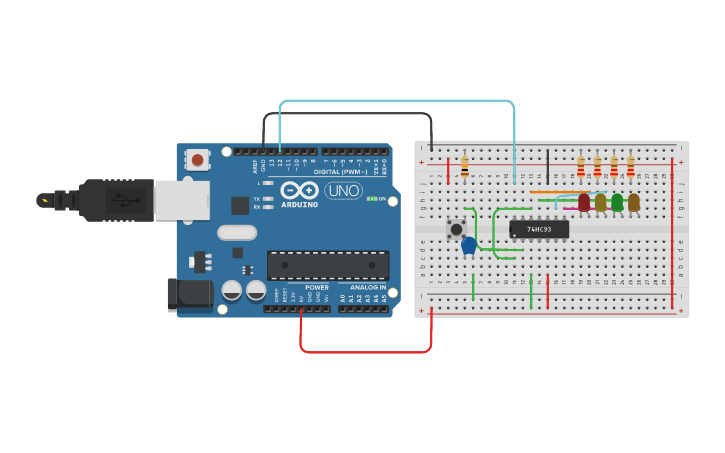 Circuit Design 4 Bit Binary Counter Tinkercad
