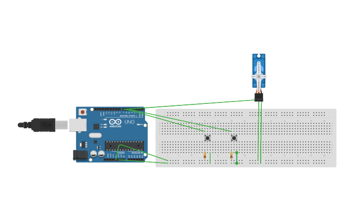 Circuit design 4-Servo Motor And Buttons - Tinkercad