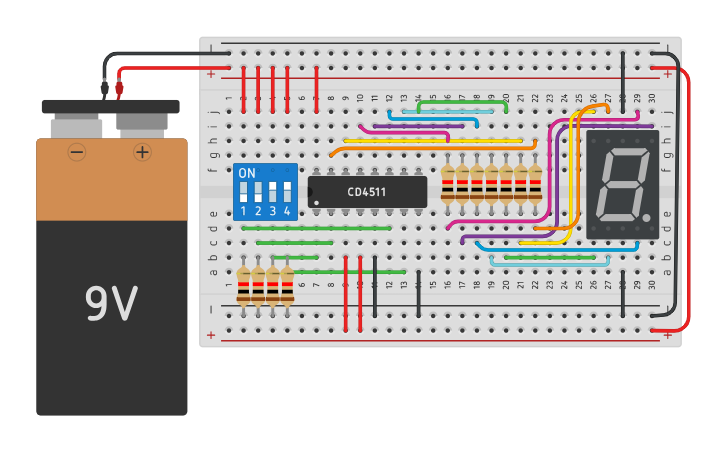 Circuit design Números del 0 al 9 en display 7 segmentos con 74LS48 - Tinkercad