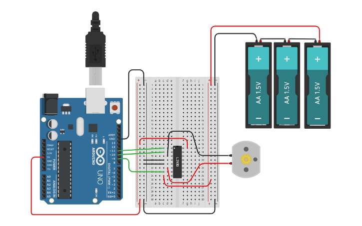 Circuit design Moottorin ohjaaminen H-sillan avulla | Tinkercad