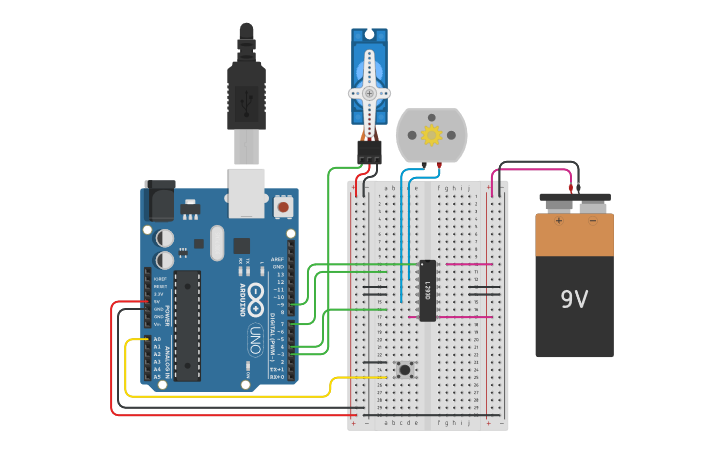 Circuit design Aufgabe 3c Motor, Servo | Tinkercad
