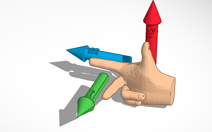 3D design Fleming's Right-hand rule (With hand) - Tinkercad