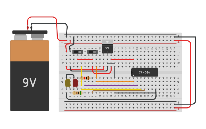 Circuit design PROJETO CI 74HC04 NOT | Tinkercad