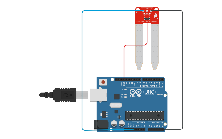 Circuit design Soil Moisture Sensor - Tinkercad