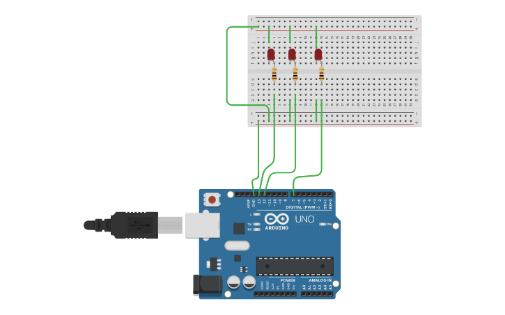 Circuit design glow three led - Tinkercad