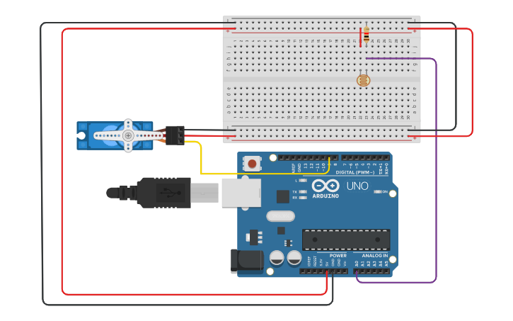 Circuit Design Servo And Photoresistor Tinkercad