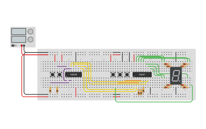 Circuit design Demo: 74HC93+CD4511 - Tinkercad