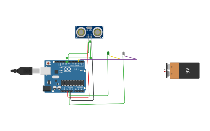 Circuit design Ultrasonic Sensors - Tinkercad