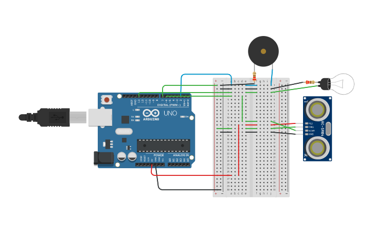 Circuit design Ultrasonic Distance Security System | Tinkercad