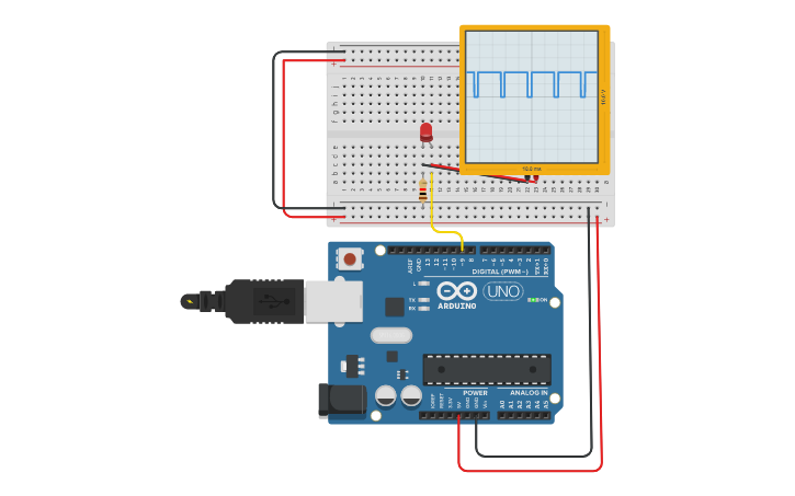 Circuit design PWM 1: FADING LED (CON BUCLES) - Tinkercad