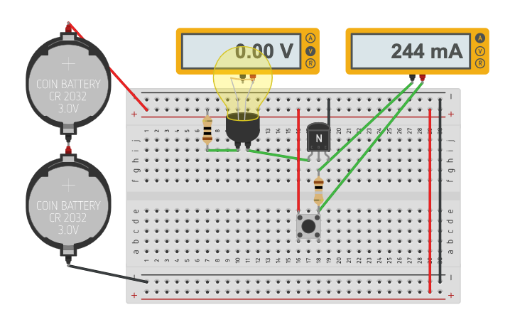 Circuit design NPN transistor driving load - Tinkercad