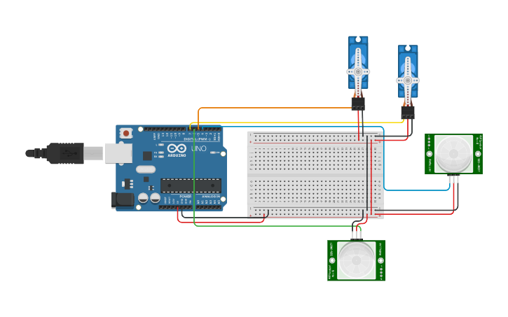 Circuit Design 2 Pir Y 2 Servomotores Tinkercad