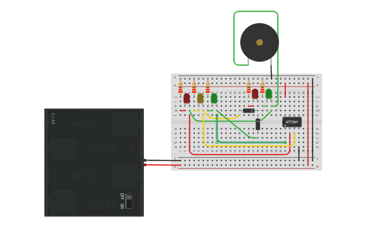 Circuit design Светофор на Attiny13A - Tinkercad