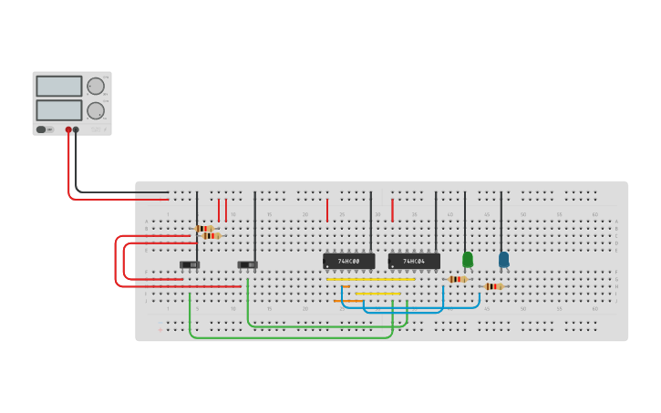 Circuit design Rangkaian 2 flip flop RS NAND - Tinkercad