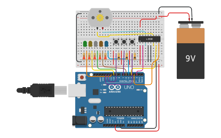 Circuit design Práctica 05-Módulos Y Arreglos. - Tinkercad