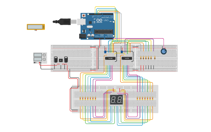 Circuit design Poti_Array_STFW_Uebung_Siebensegmentanzeige | Tinkercad