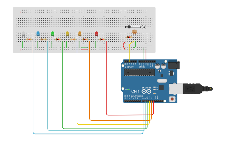 Circuit design Actividad-2-Fotoresistencia | Tinkercad