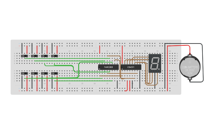 Circuit design Activity#6&7-4-BIT ADDER WITH 7-SEGMENT - Tinkercad Circuit design Activity#6&7-4-BIT ADDER WITH 7-SEGMENT - Tinkercad