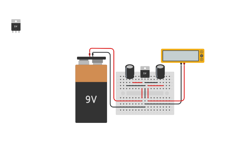 Circuit design 5V Voltage regulator Circuit using LM7805 - Tinkercad