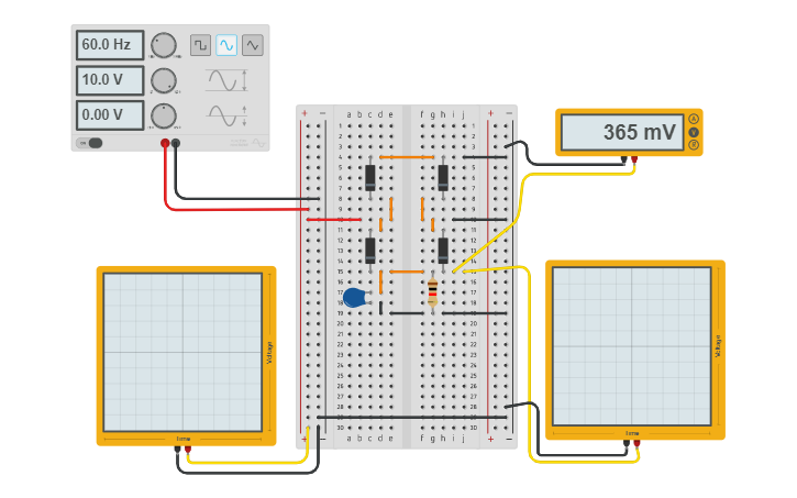 Circuit Design Full Wave Rectifier Dengan Filter Kapasitor Tinkercad