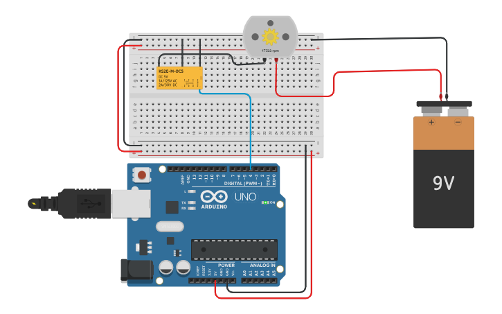 Circuit design motor control using relay - Tinkercad
