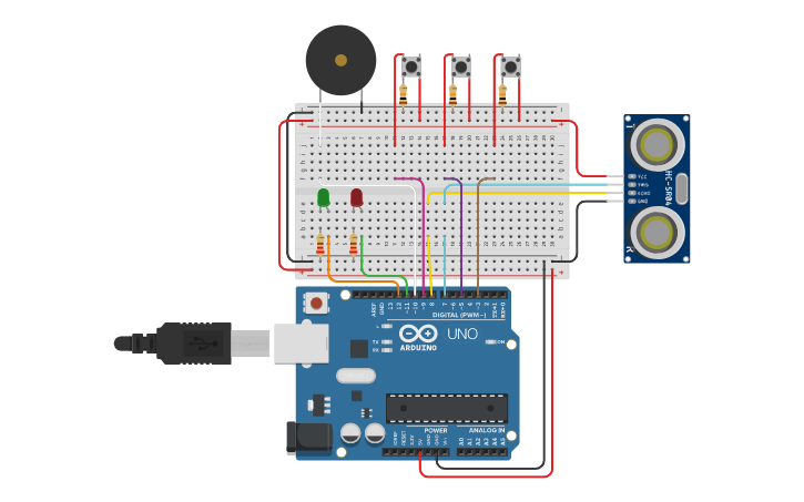 Circuit design Presence Sensor Alarm - Tinkercad