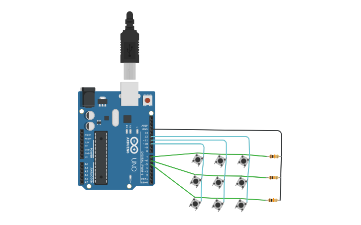 Circuit design buttons matrix - Tinkercad