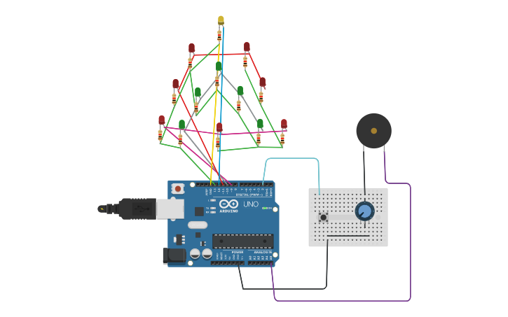 Circuit design Copy of christmas tree music - Tinkercad