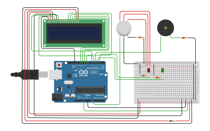 Circuit Design Gas Leakage Alarm System Tinkercad